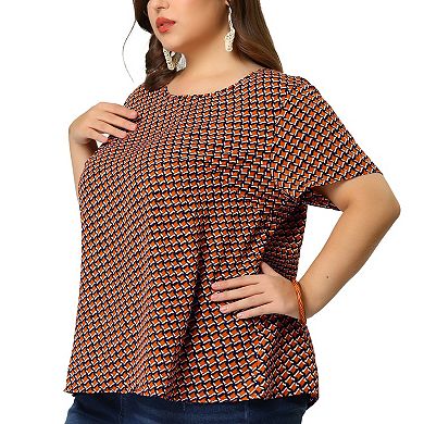 Women's Plus T Shirts Round Neck Geometry Printed Pullover Tops