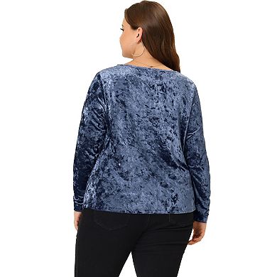 Women's Plus Size Elegant Long Sleeve Party Velvet Solid Top