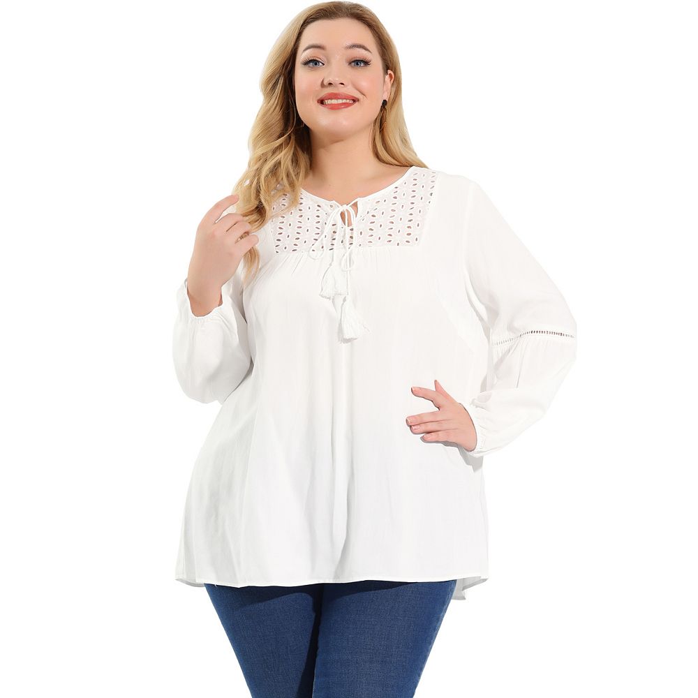 Women's Plus Size Keyhole Hollow Out Tie Neck Long Sleeve Work Formal ...