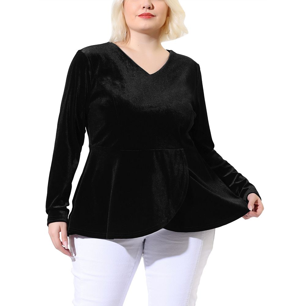 Women's Plus Size Winter Festival Velvet Curvy Babydoll Blouse