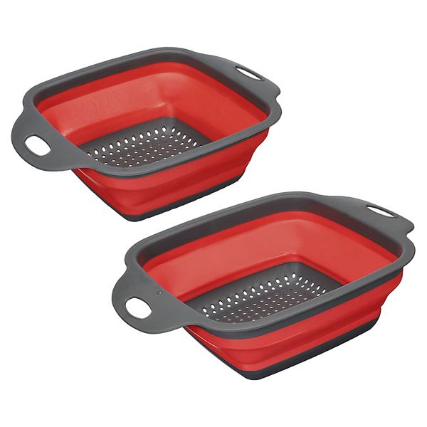 Collapsible Colander Set, 2 Size Silicone Square Foldable Strainer