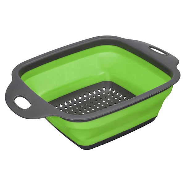 Collapsible Colander, Silicone Square Foldable Strainer with Handle, Small