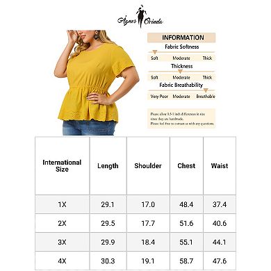 Women's Plus Size Plain Retro Elastic Waist Short Sleeve Peplum Tops
