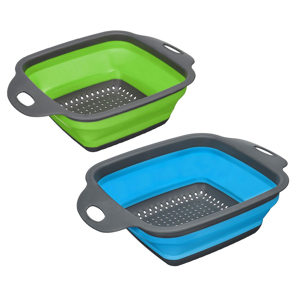 Collapsible Colander Set, 2 Size Silicone Square Strainer, Large and Small