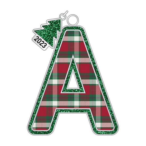 Plaid Block Monogram Letter Ornament