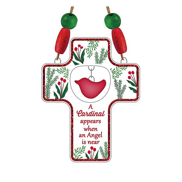 "A Cardinal Appears When an Angel is Near" Ceramic Cross Ornament