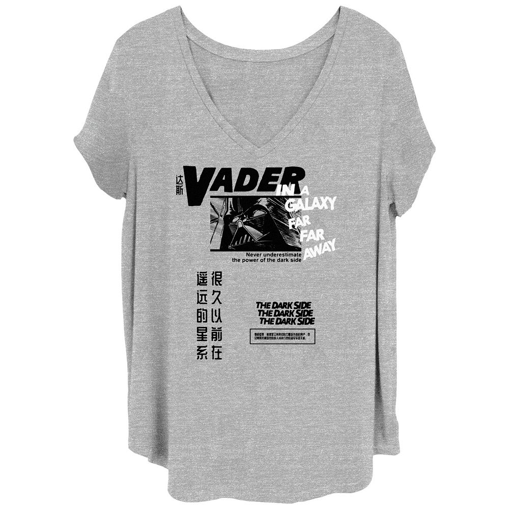 Juniors' Plus Star Wars Darth Vader Text V-Neck Graphic Tee