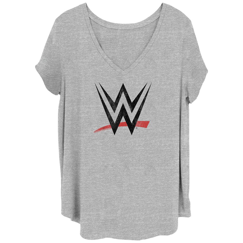 Juniors' Plus WWE Black & Red WWE Logo V-Neck Graphic Tee