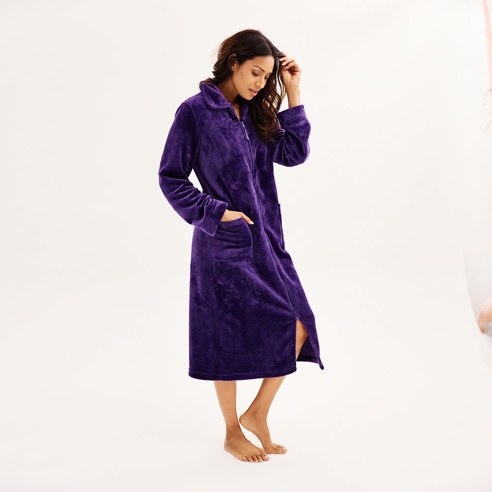 Women's Croft & Barrow® Long Plush Zip Front Robe