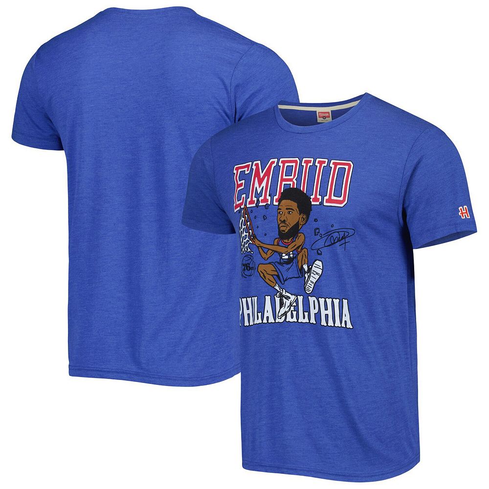 Men's Homage Joel Embiid Royal Philadelphia 76ers Caricature Tri-Blend ...