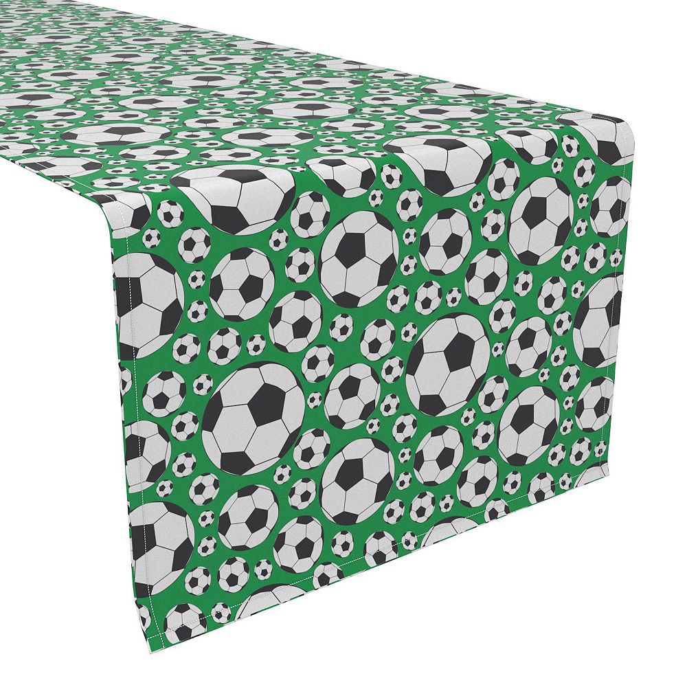 Table Runner, 100% Polyester, 12x72", Soccer Balls Green