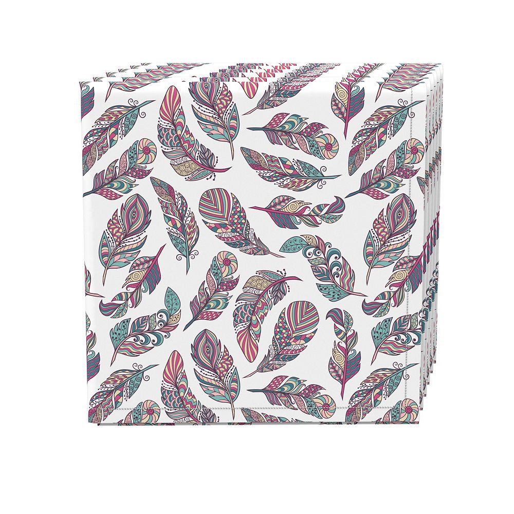 Napkin Set, 100% Polyester, Set of 4, 18x18", Patterned Feathers
