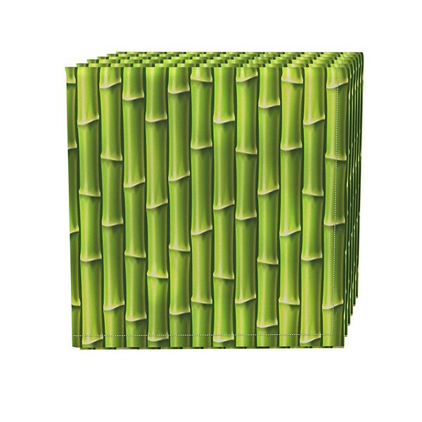 Napkin Set, 100% Polyester, Set of 4, 18x18", Green Bam boo Sticks