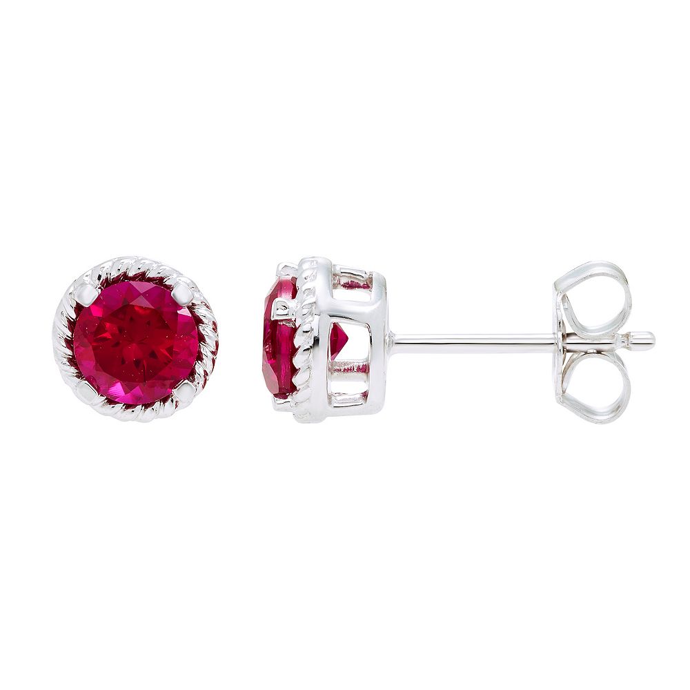 Boston Bay Diamonds Sterling Silver Lab-Grown Ruby Rope Halo Stud Earrings
