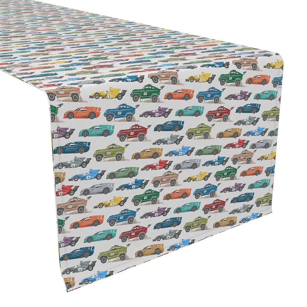 Table Runner, 100% Cotton, 16x90", Colorful Speed Racers