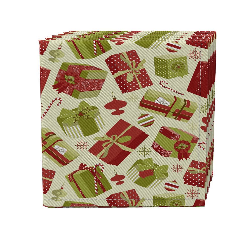 Napkin Set of 4, 100% Cotton, 20x20", Retro Christmas Gift Boxes
