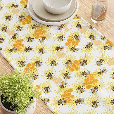 Table Runner, 100% Cotton, 16x108", Honey Bee Sketch