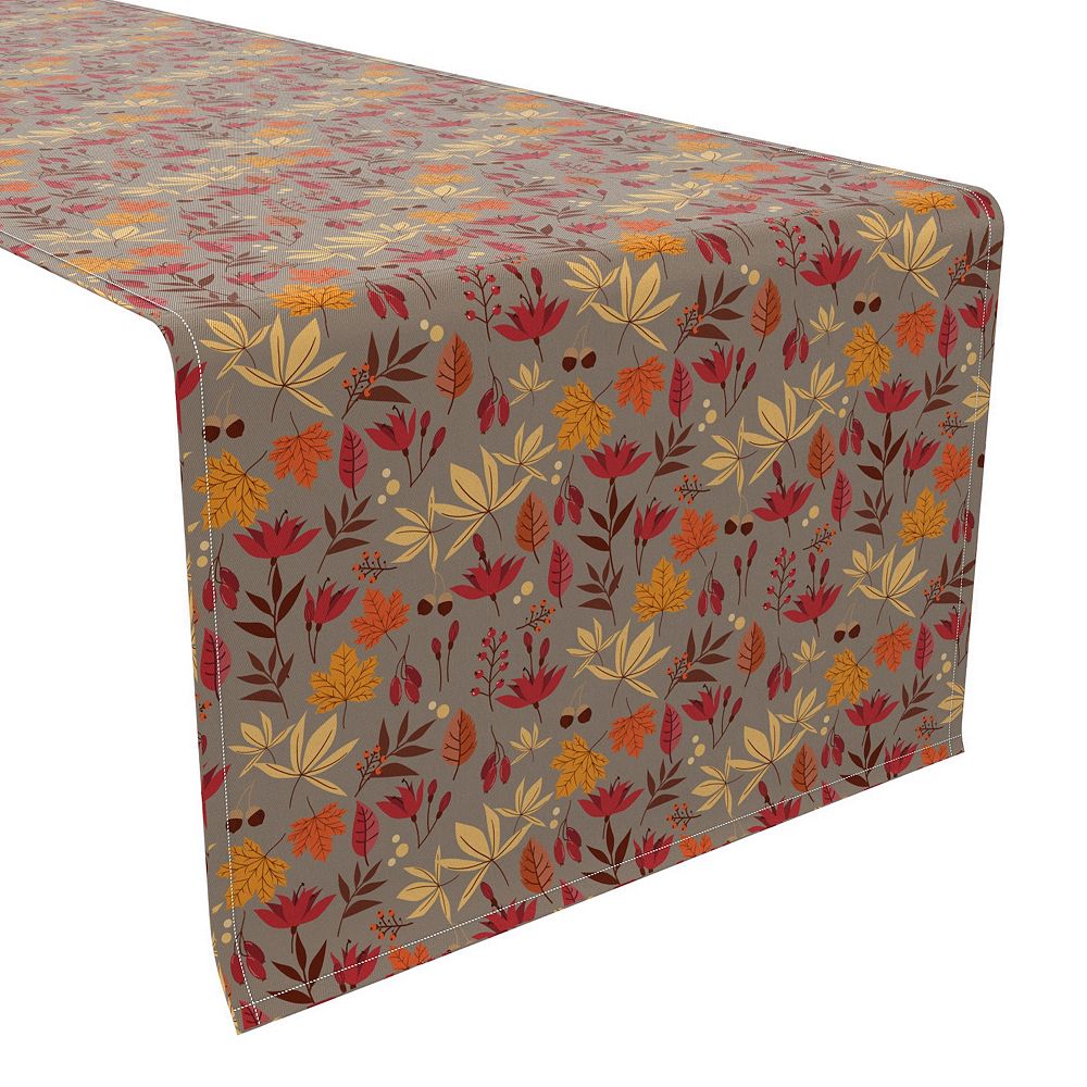 Table Runner, 100% Cotton, 16x72", Berries Acorns and Leaves