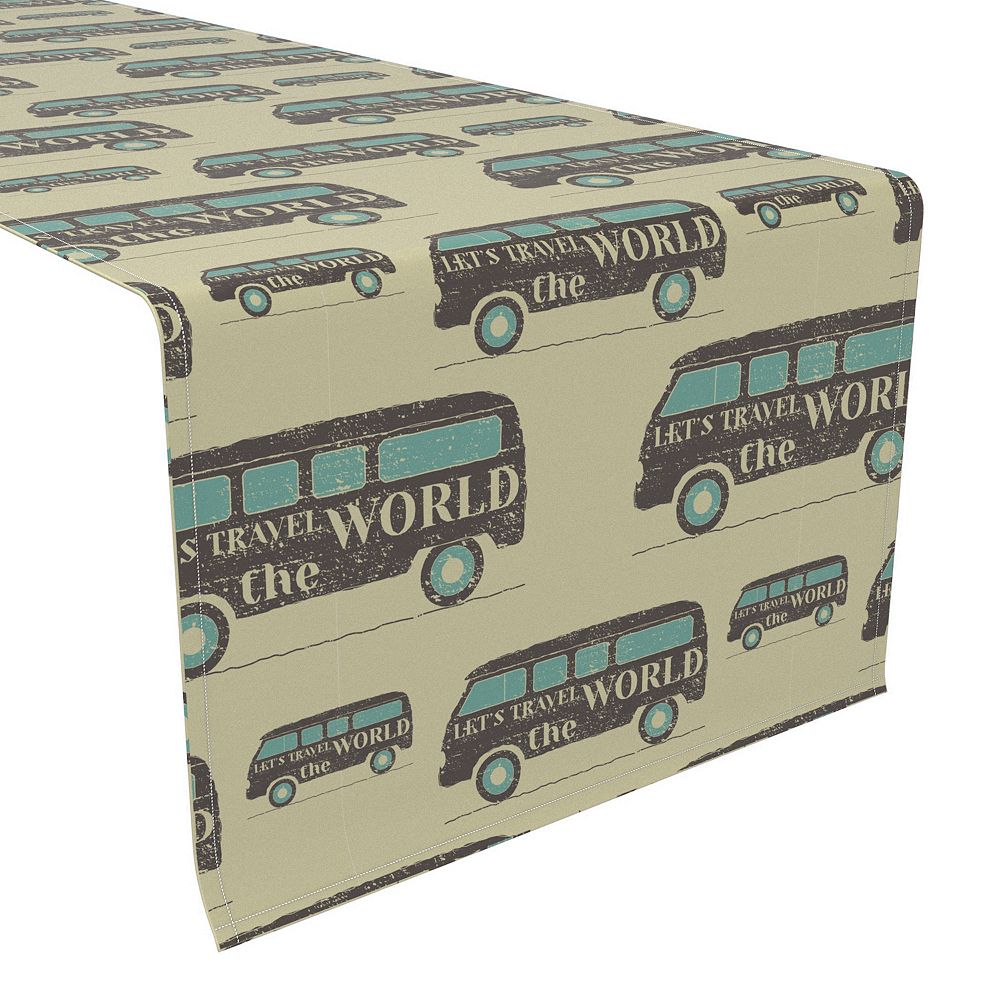 Table Runner, 100% Cotton, 16x72", Vintage Lets Travel