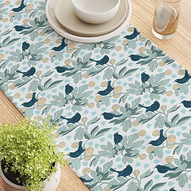 Table Runner, 100% Cotton, 16x108", Fig Trees & Birds