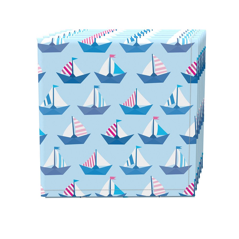Napkin Set, 100% Polyester, Set of 4, 18x18", Paper Sailboats