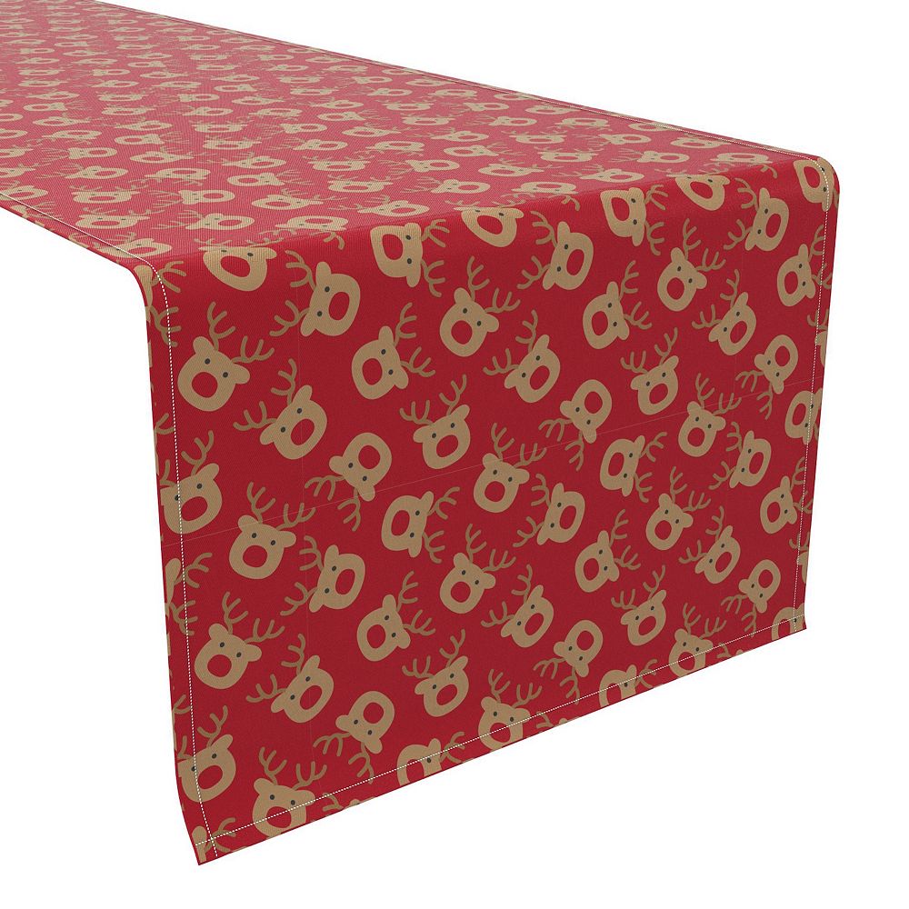 Table Runner, 100% Cotton, 16x90", Festive Reindeer Allover