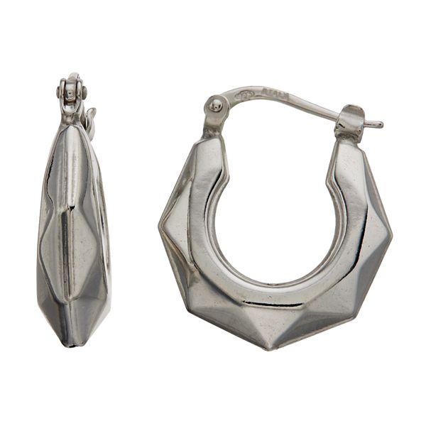 Sterling Silver Hexagon Hoop Earrings