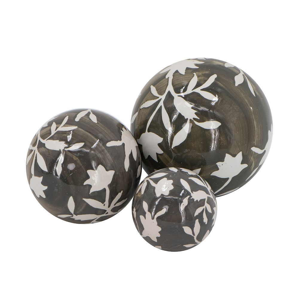 A&B Home Floral Painted Decorative Orb Table Decor 3-Piece Set