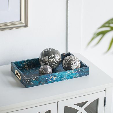 A&B Home Floral Painted Decorative Orb Table Decor 3-Piece Set