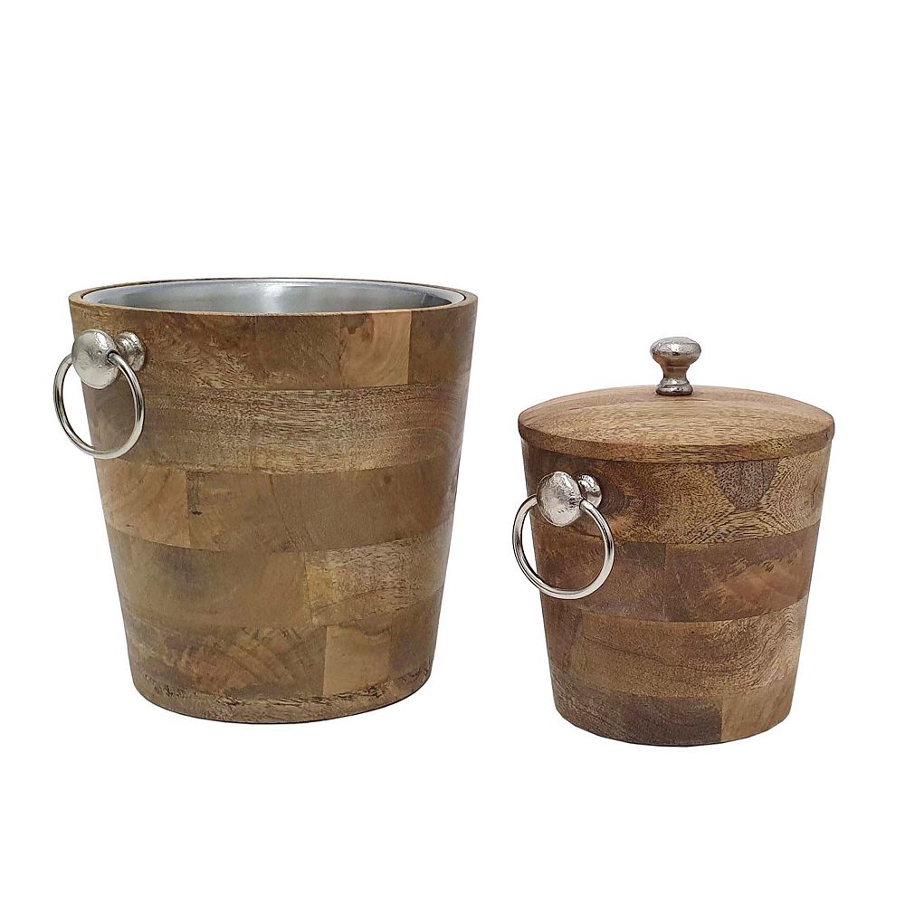A&B Home Mango Wood Bar Bucket 2-piece Set