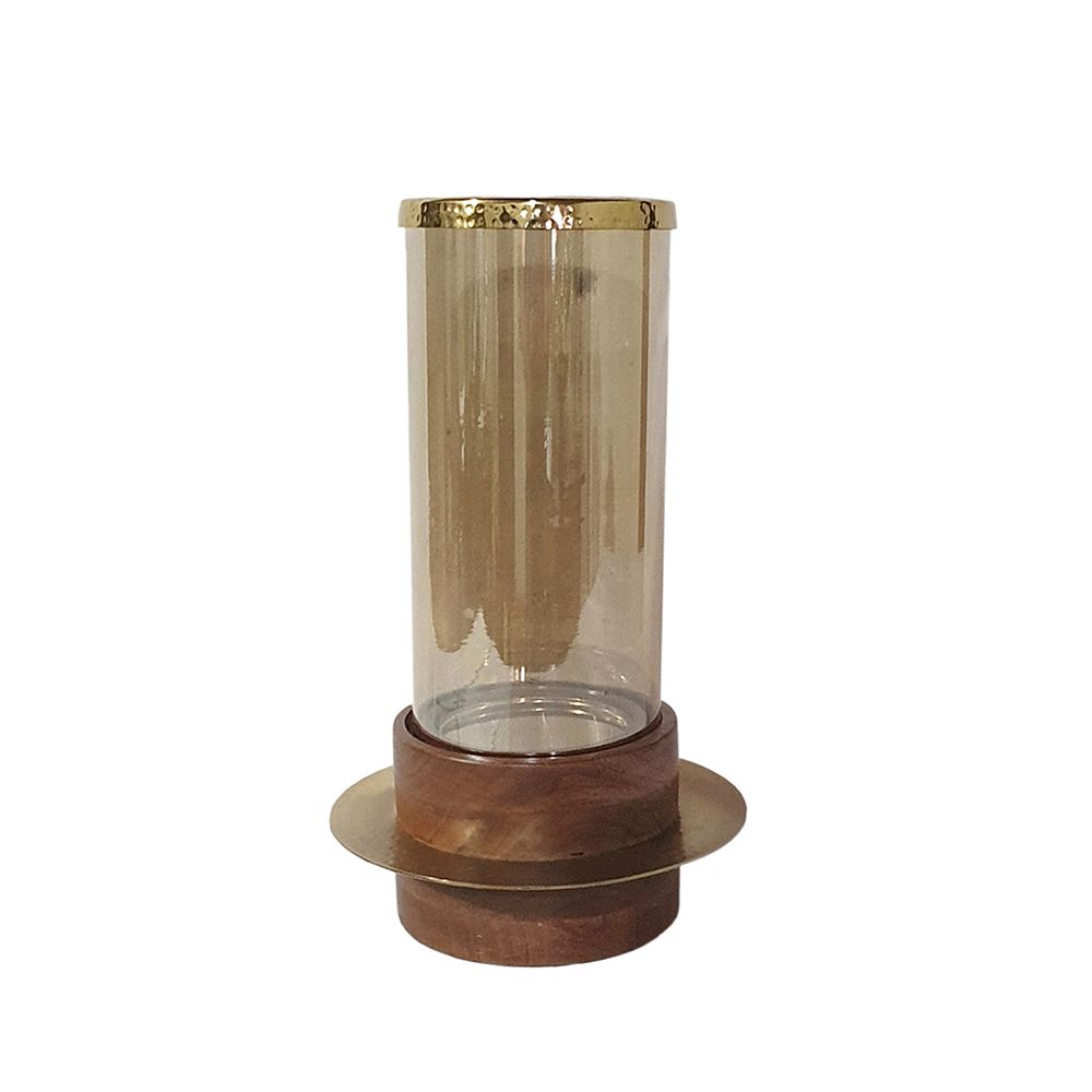 A&B Home Sebastian Acacia Wood Glass Hurricane Table Decor