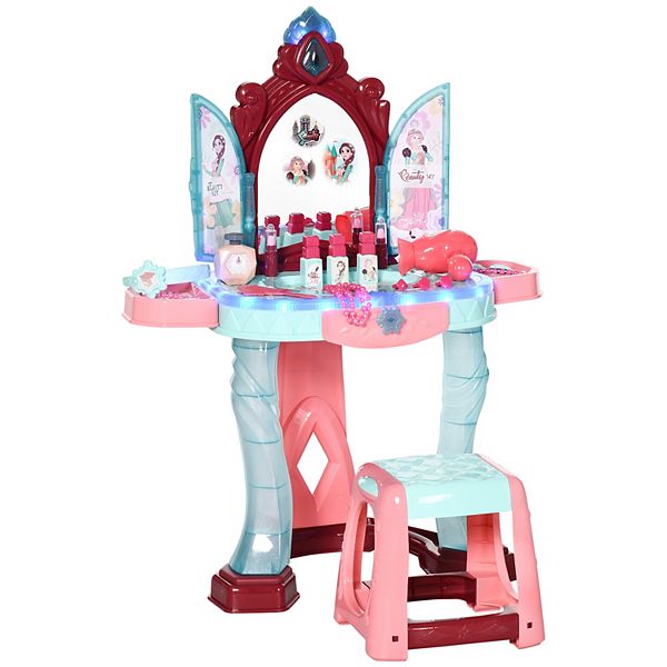 Qaba Kids Vanity Makeup Table Set with Chair and 31-Piece Collection ...