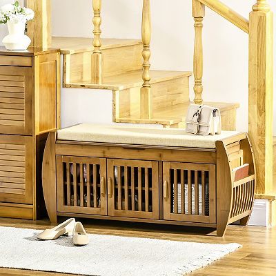 Homcom Shoe Bench with Storage Cabinets Entryway Bench with Seating Cushion Side Rack