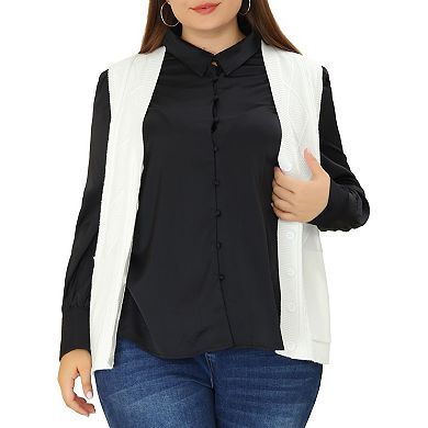 Plus Size Cable Knit Sweater Vest for Women Button Sleeveless Pocket ...
