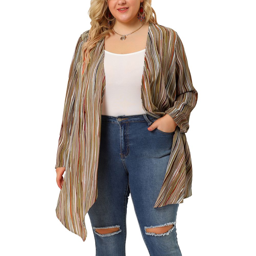 Women's Plus Size Boho Striped Draped Flowy Cover up Cardigan