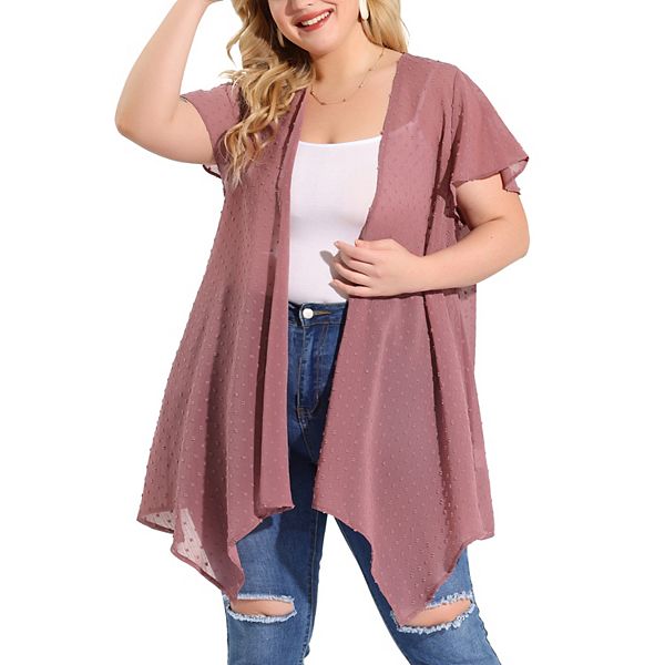 Women's Plus Cardigans Flare Sleeve High Low Elegant Swiss Dots Cardigan