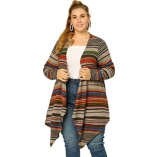 Women's Plus Size Fall Fashion Striped Boho Open Front Cardigan