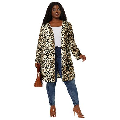 Women's Plus Size Open Front Leopard Cardigans