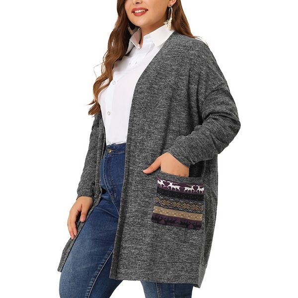 Women's Plus Size Long Sleeve Open Front Knit Sweater Outerwear Cardigan