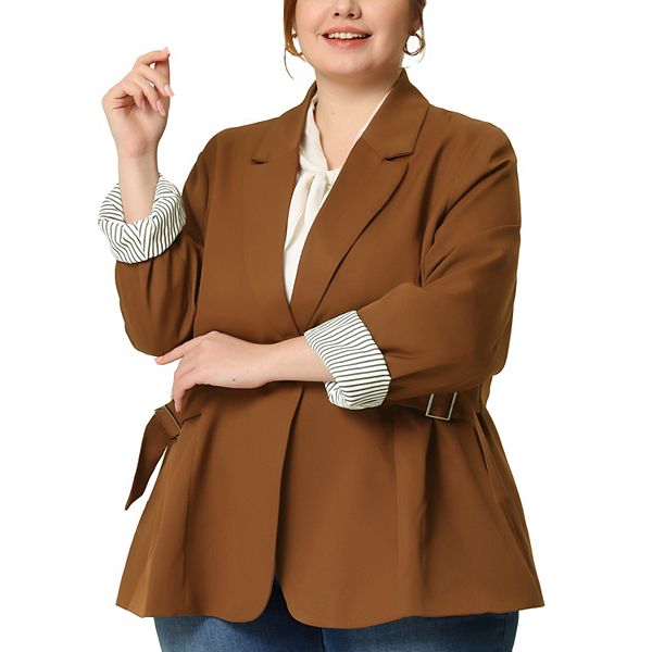 Women's Plus Size Stripe Cuff Notched Lapel Casual Blazer