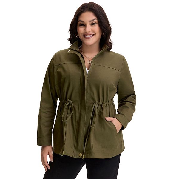 Women's Plus Size Long Sleeve Drawing Waist Fall Jacket