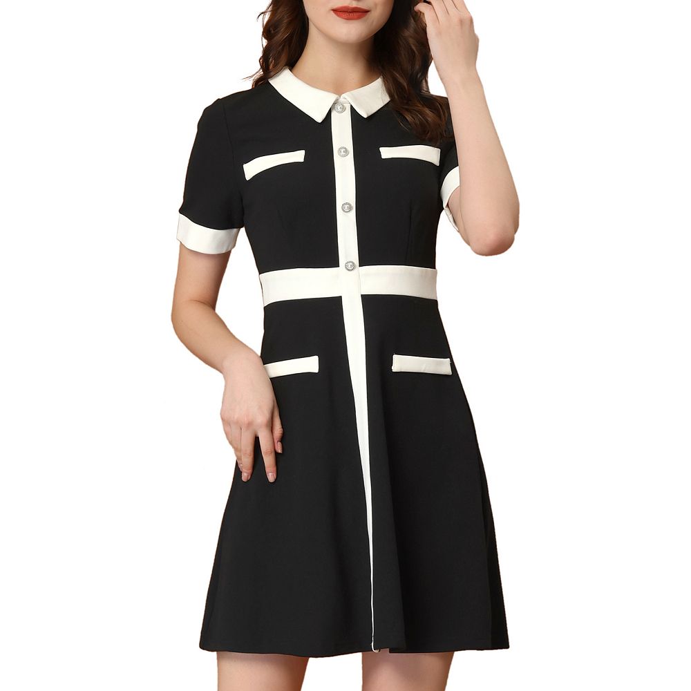 Women's Work Dress Contrast Color Fit And Flare Dresses