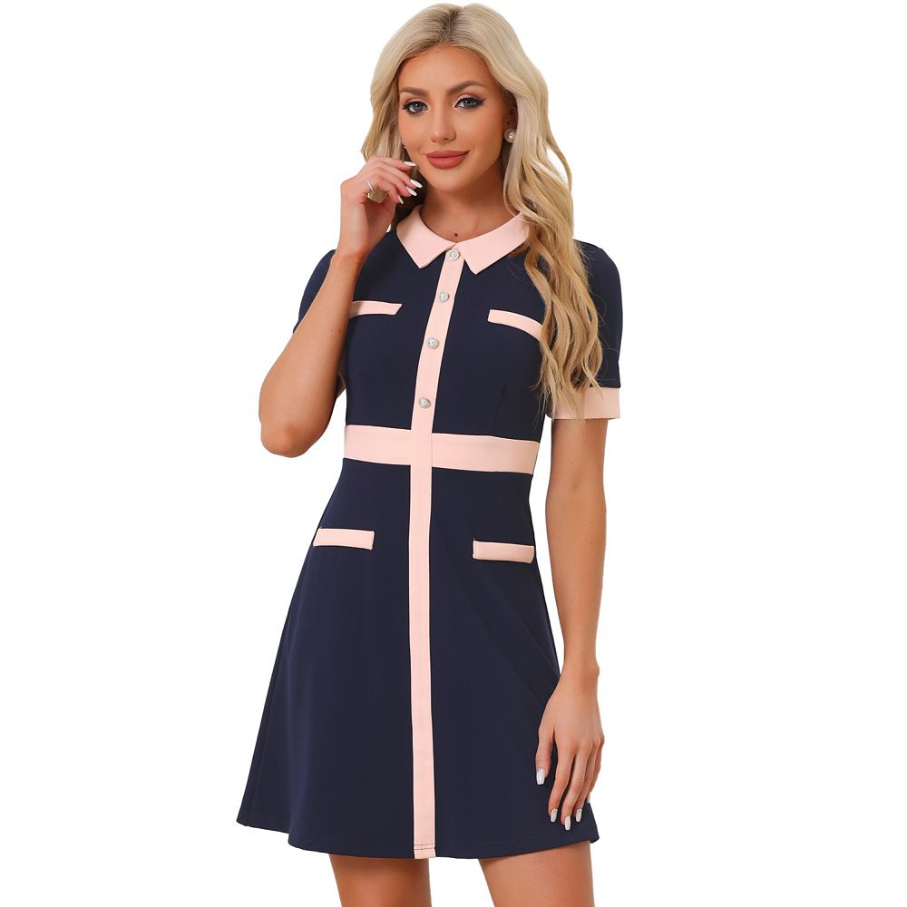 Women's Work Dress Contrast Color Fit and Flare Dresses
