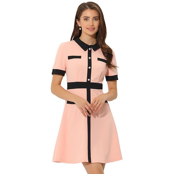 Women's Work Dress Contrast Color Fit and Flare Dresses