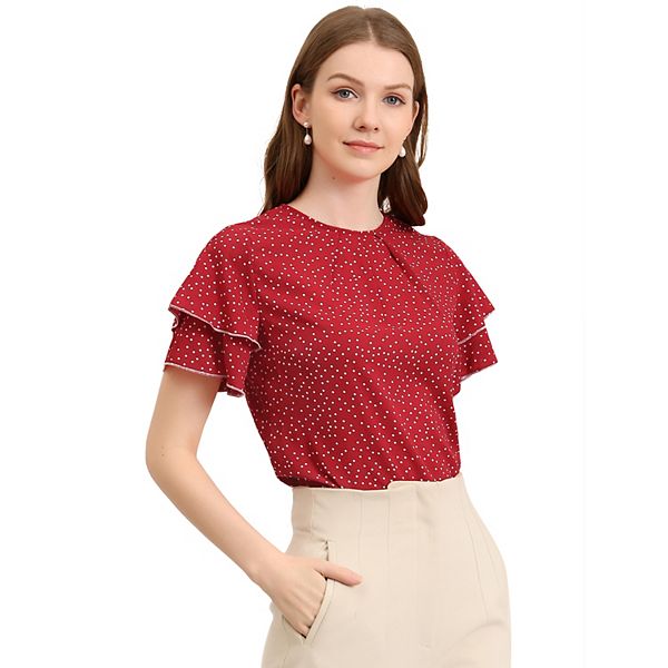Women's Sweet Layered Ruffle Sleeves Polka Dots Blouses