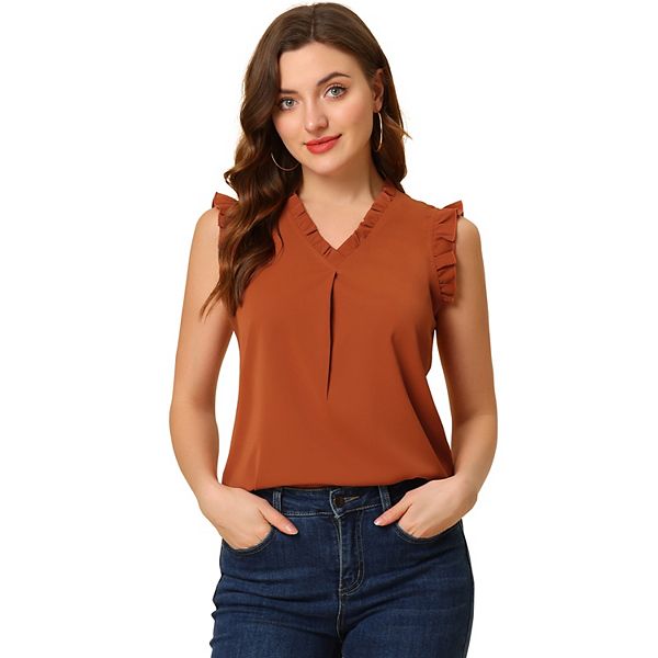 Women's Ruffled Sleeveless Blouses 1950s Vintage Work Business Tops