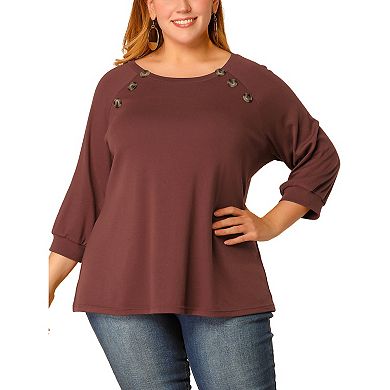 Women's Plus Size Casual Plain Color Round Neck 3/4 Raglan Sleeve Tops