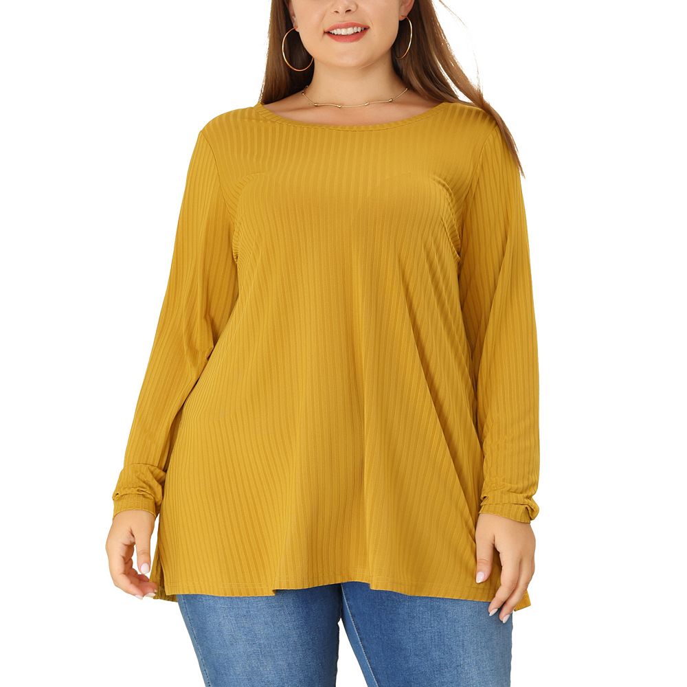 Women's Plus Size Casual Knit Solid Basic Split Side Top
