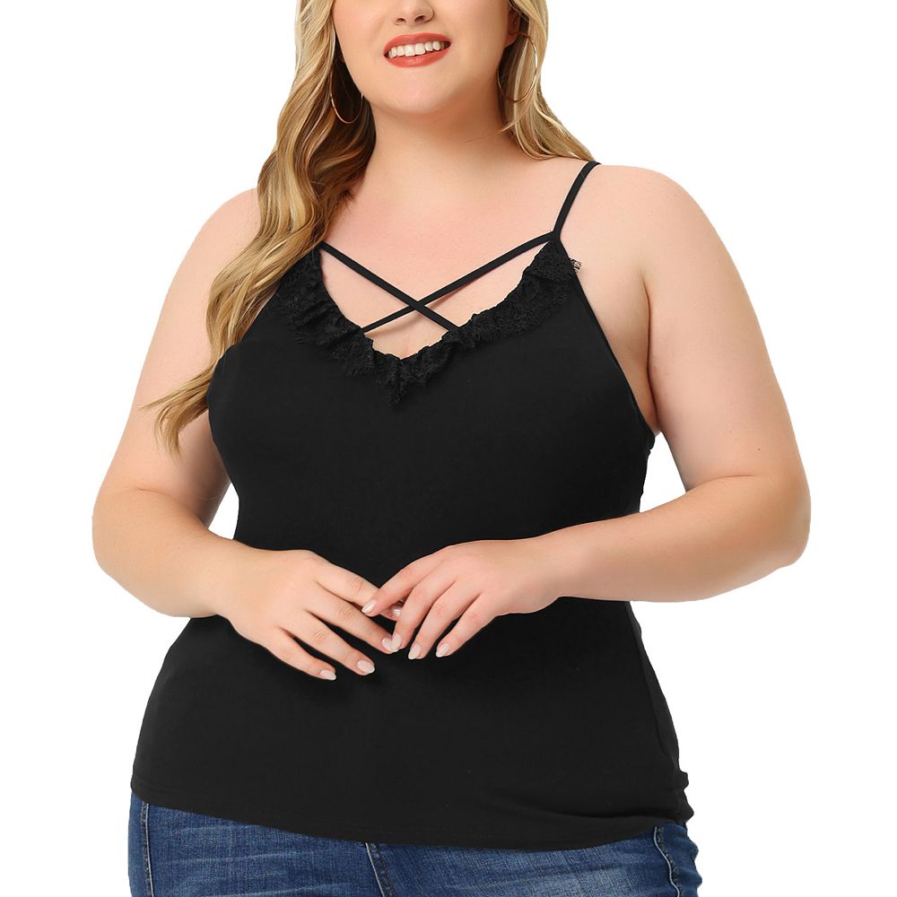Women's Plus Size Camisole Lace Up Criss Cross Spaghetti Strap Cami ...