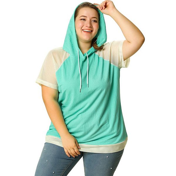 Women's Plus Size Short Sleeves Color Block Sport Activewear Drawstring ...